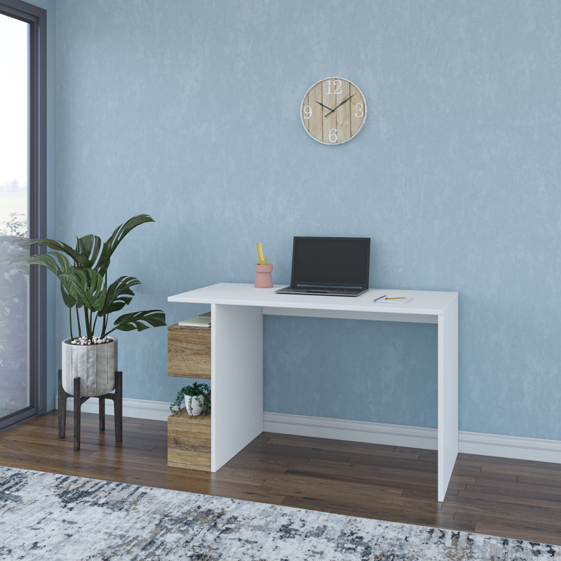 Multiple Tier Modern Desk White Walnut